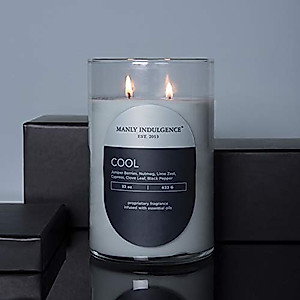 Manly Indulgence Cool Scented Jar Candle, Contemporary Collection, 2 Wick, Blue, 22 oz - Up to 120 Hours Burn
