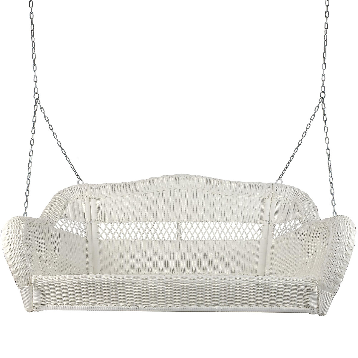 White Hand Woven Resin Wicker Hanging Porch Swing with Chain - Two Person
