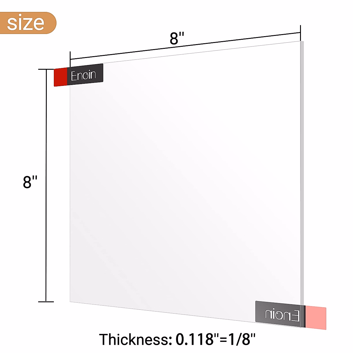 Enoin 2pcs 8 x 8 Inch Clear Acrylic/Plexiglass Sheet 0.118" 1/8 Inch Thick, Plastic Sheet Transparent Board Panel for Glass, DIY Project, Picture Frame,Paintings, Art Craft