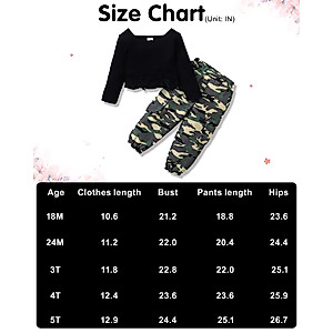 DISAUR Girls Clothes Size 3-4T Months Girl Fall Clothes Long Sleeve Square Neck Shirt Top + Floral Print Pants Girls Outfit Set, Black