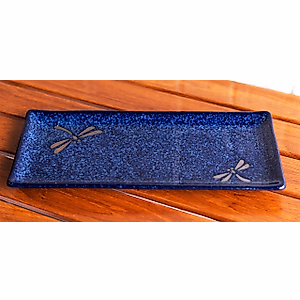 Ebros Pack Of 6 Made In Japan Tombo Dragonfly Midnight Blue Ceramic Sushi Or Sashimi 11" Long Platter Plate Appetizer Dinner Entrée Dessert Serveware Japanese Home Decor Dining Housewarming Gift