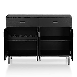 HOMES: Inside + Out Brysin Modern 48 in. Buffet Server, Sideboard with Removable Wine Holder, 2 Drawers On Metal Glides and Two Doors Bottom Cabinet for Kitchen, Dining Room, Large, Black