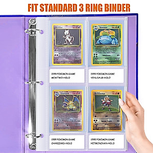 4 Pocket Top Loader Sleeves, Trading Card Binder Pages, Baseball Card Storage Sleeves for 3 Ring Binder-50 Pages