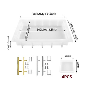 Resin Tray Molds Silicone, 13.5" Large Rectangle Deep Tray Resin Mold and 4 Piece Square Deep Coaster Molds, Silicone Tray Board Table Resin Mold & Handles, Floral Preservation Bouquet Resin Mold