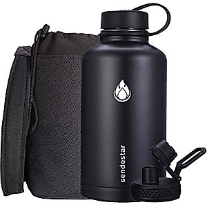 SENDESTAR Stainless Steel Water Bottle,2 (32 oz tumbler and 64oz beer gowler),Double Wall Vacuum Insulated Leak Proof, Wide Mouth Water bottle with Straw Lid or Spout Lid,Keep Liquids Hot or Cold