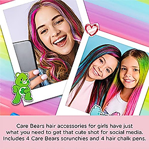 Fashion Angels Care Bear Hair Day Scrunchie and Hair Chox Set, Creative Gifts for Girls, Includes 4 Care Bears Printed Hair Scrunchies and 4 Temporary Hair Chalk Pens, for Ages 6 and Up