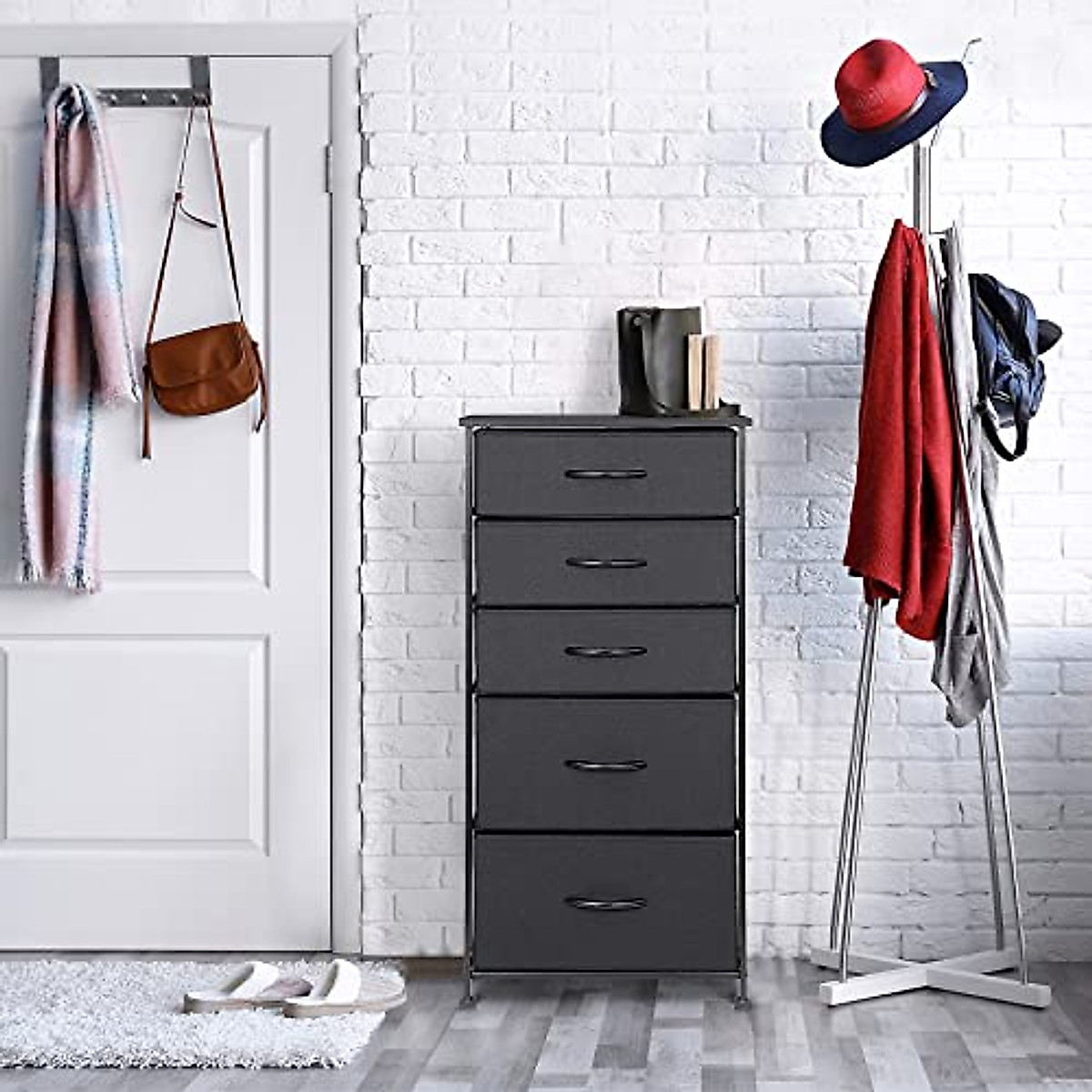 ZenStyle Fabric Dresser with 5 Drawers, Vertical Dresser Storage Tower, Storage Cabinet Organizer Unit for Bedroom, Living Room, Closet, Entryway, Hallway, Nursery Room, Black