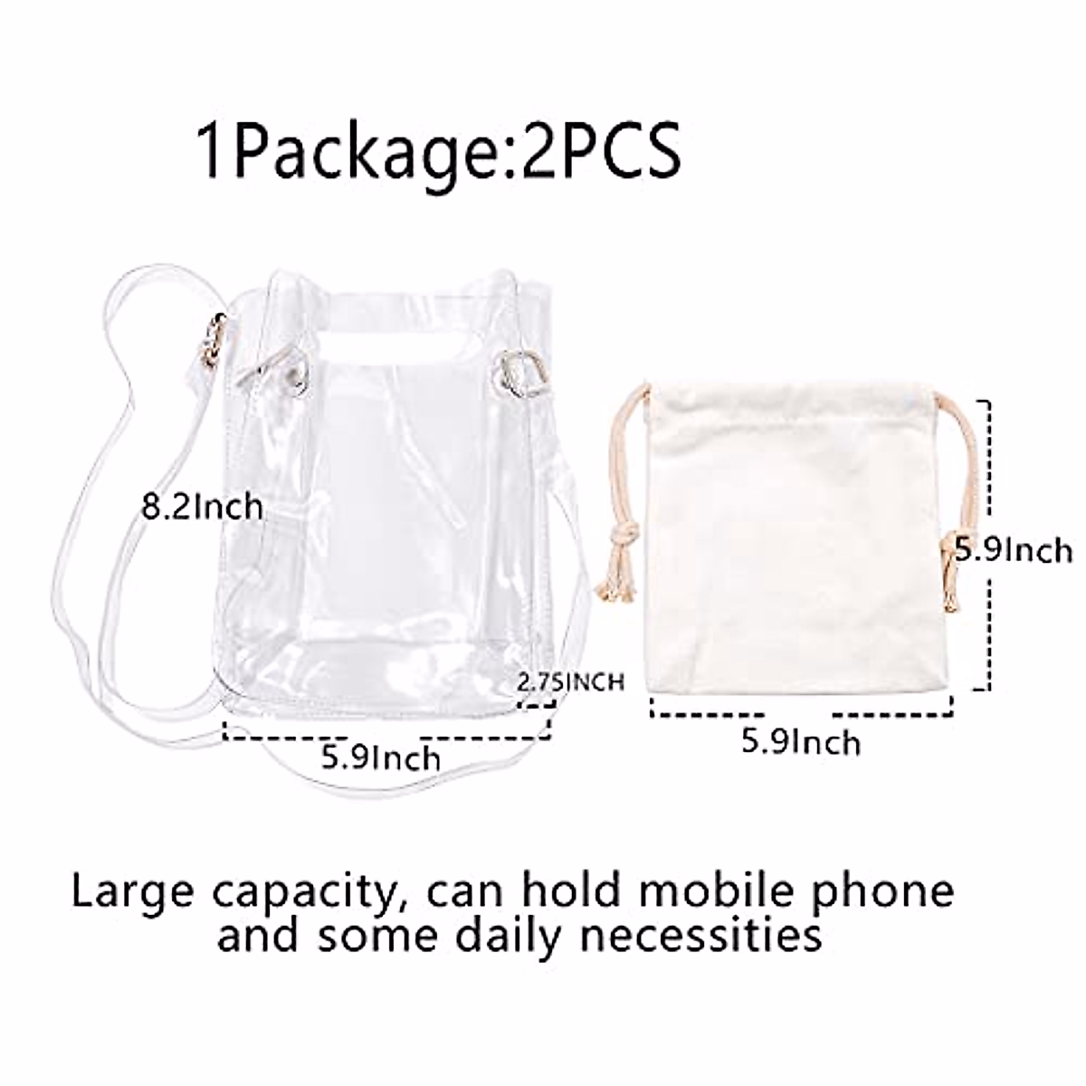 Zeelina PVC Clear Crossbody Bags Transparent Messenger Tote Bags Stadium Travel Daily Jelly Purse Shoulder Bag For Women and Girls