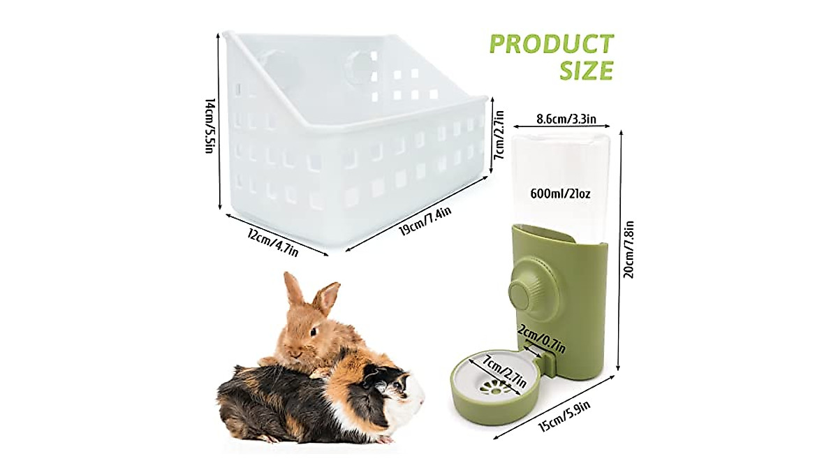 BNOSDM Rabbit Hay Feeder Rack Bunny Water Dispenser No Drip for Cage ...
