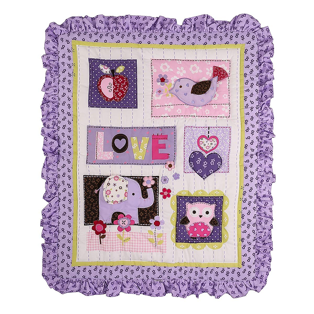 7 PCs Purple Embroidery Elephant Birds Nursery Crib Bedding Set Baby Girl Gift Idea, (CM-PEB7CS001)