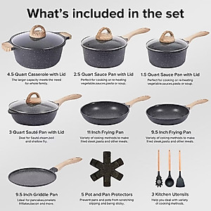 JEETEE Pots and Pans Set Non Stick Induction Cookware Sets, 19 Pcs w/Frying Pan, Saucepan, Sauté Pan, Griddle Pan, PFOA Free