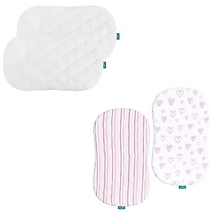 Bassinet Mattress Cover and Fitted Sheets, Compatible with Halo Bassinest Swivel, Flex, Glide, Premiere & Luxe Series Sleeper, White and Pink Print, 2 Pack