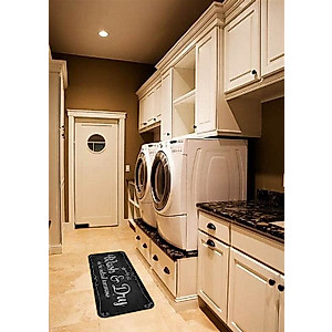 Laundry Room Long Mat Area Rug Non-Slip Floor Mat Waterproof Farmhouse Carpet for Kitchen 40" x 20"(Black-2)