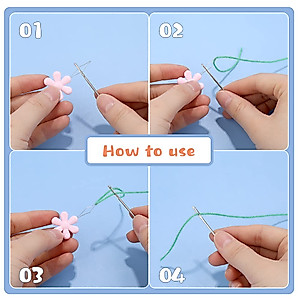 Plastic Large Eye Sewing Needles, Large-Eye Blunt Needles, Bent Tapestry Needles, Yarn Needles Crafting Knitting Stringing Needles with Storage Box and Needle Threader for Knitting Crochet