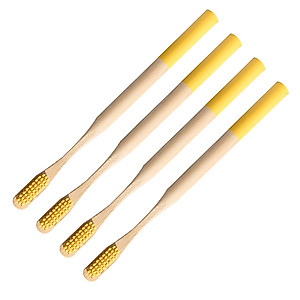 EXCEART Wooden Manual Toothbrushes 4pcs Organic Bamboo Toothbrushes Bamboo Cotton Buds Natural Wooden Charcoal Toothbrush Bristle for (Yellow) Natural Charcoal Toothbrush