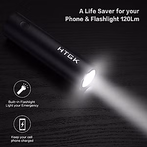 HTGK Power Bank 5000mAh with 120 Lumens Flashlight, Mini Portable Charger Ultra Compact External Backup with 20W PD & QC 3.0 Super Fast-Charging, Compatible with iPhone Samsung and More(Black)