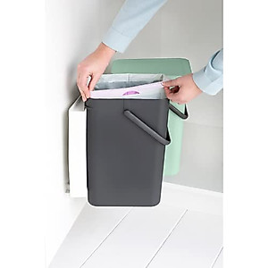 Brabantia Sort & Go Built-in Cupboard Recycling Cans (2 x 3.2 Gal/Dark Gray & Jade Green) Double Door Mounted Trash Organisers with Handles & Removable Lids