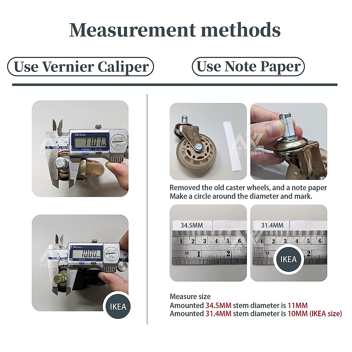 2.5 inch IKEA Office Chair Caster Wheel Replacement for Roller-Blade Wheels Heavy Duty Casters for Hardwood Floors Safe (Stem Size10mm x 22mm) (2.5 inch Black, Grey/Black)
