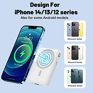 Yiisonger Magnetic Wireless Power Bank - 10000mAh Portable Charger 22.5W PD Fast Charging with Built-in Cables LED Display, Slim Magnetic Battery Pack for iPhone 15/14/13/12/Pro/Mini/Pro Max (White)