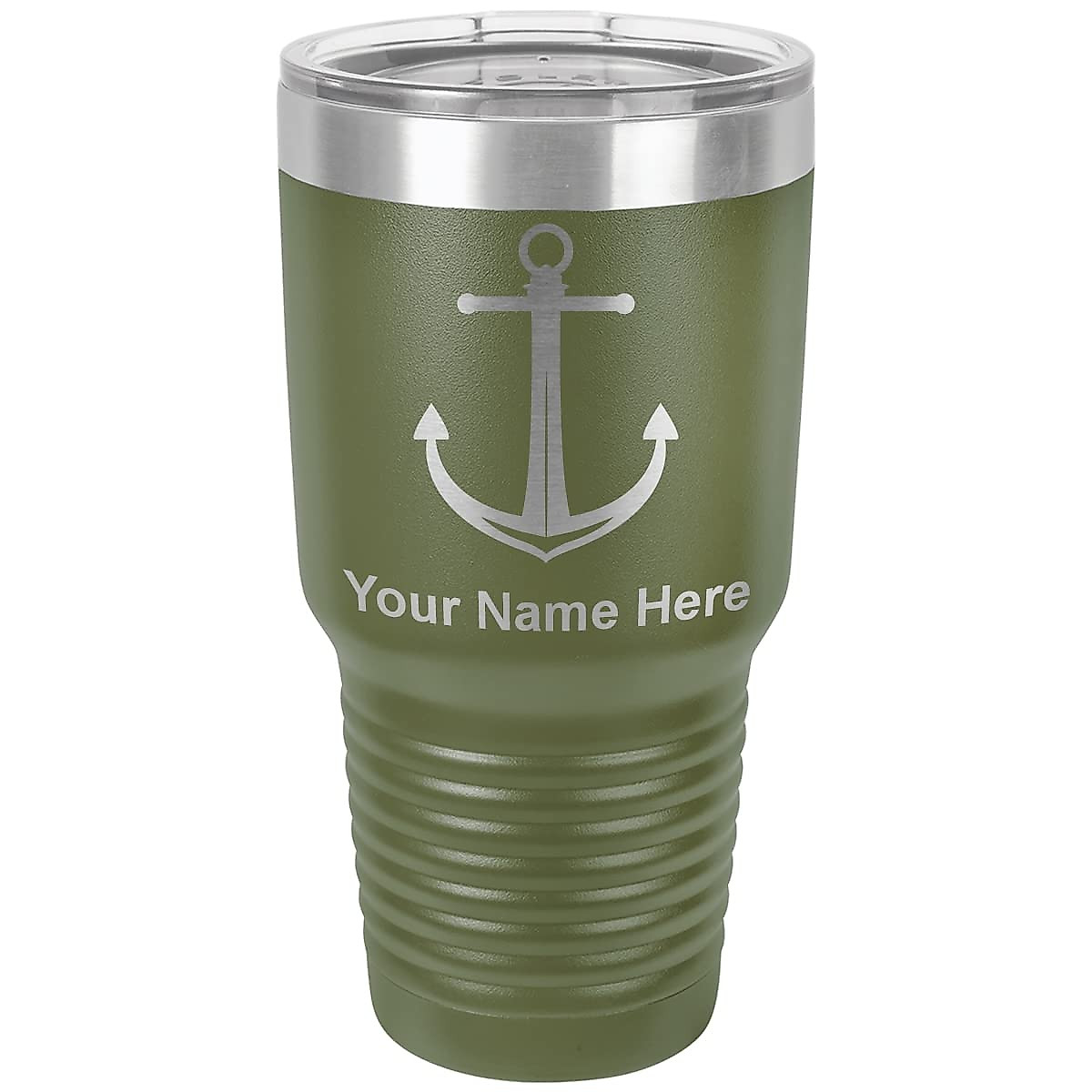 LaserGram 30oz Vacuum Insulated Tumbler Mug, Boat Anchor, Personalized Engraving Included (Camo Green)