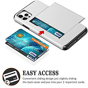 SAMONPOW Compatible with iPhone 13 Pro Case with Card Holder Wallet Dual Layer Hybrid Case Heavy Duty Protection Shockproof Anti Scratch Soft Rubber Bumper Case for iPhone 13 Pro 6.1 inch White