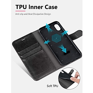 OCASE iPhone X Wallet Case, iPhone 10 Case [ Wireless Charging ] [ Card Slot ] [ Kickstand ] Leather Flip Wallet Phone Cover Compatible with iPhone X/iPhone 10 - Black