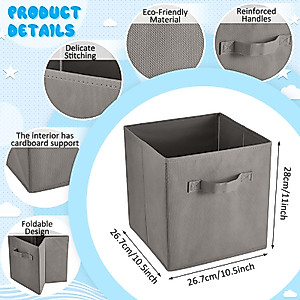 12 Pcs Cube Storage Bin 11'' Collapsible Storage Cubes Foldable Cube Storage Organizer Bins Fabric Bins Storage Basket Fabric Cubby Boxes for Shelf Closet (Gray)