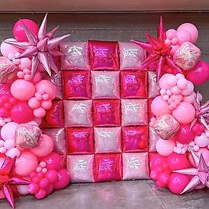 Orgnafey Metallic Magenta Hot Pink Flat Square Foil Balloons Tunnel Arch Wall Double Mylar Balloon Garland Kit Anniversary Bachelorette Birthday Engagement Bridal Wedding Party Background Decorations