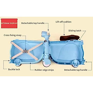 ELZEM Kids Ride-on Rideable Luggage with Wheels Carry Trolley Suitcase for Kid Add Fun to The Journey Kid Gift 18in Recommended Age 2-12 Years Old Boy/Girl Suitcase PC Material (blue)