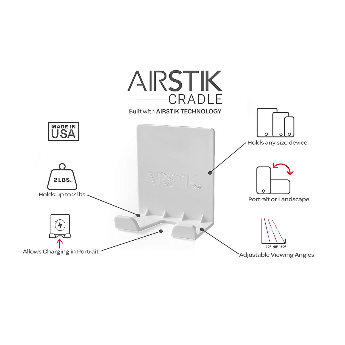 AIRSTIK Cradle Universal Glass Mount Phone Holder Reusable TikTok Facetime Compatible with iPhone iPad Cell Phone for Bathroom Kitchen Shower Dorm Office Made in USA Glass, Mirrors, Windows (White)