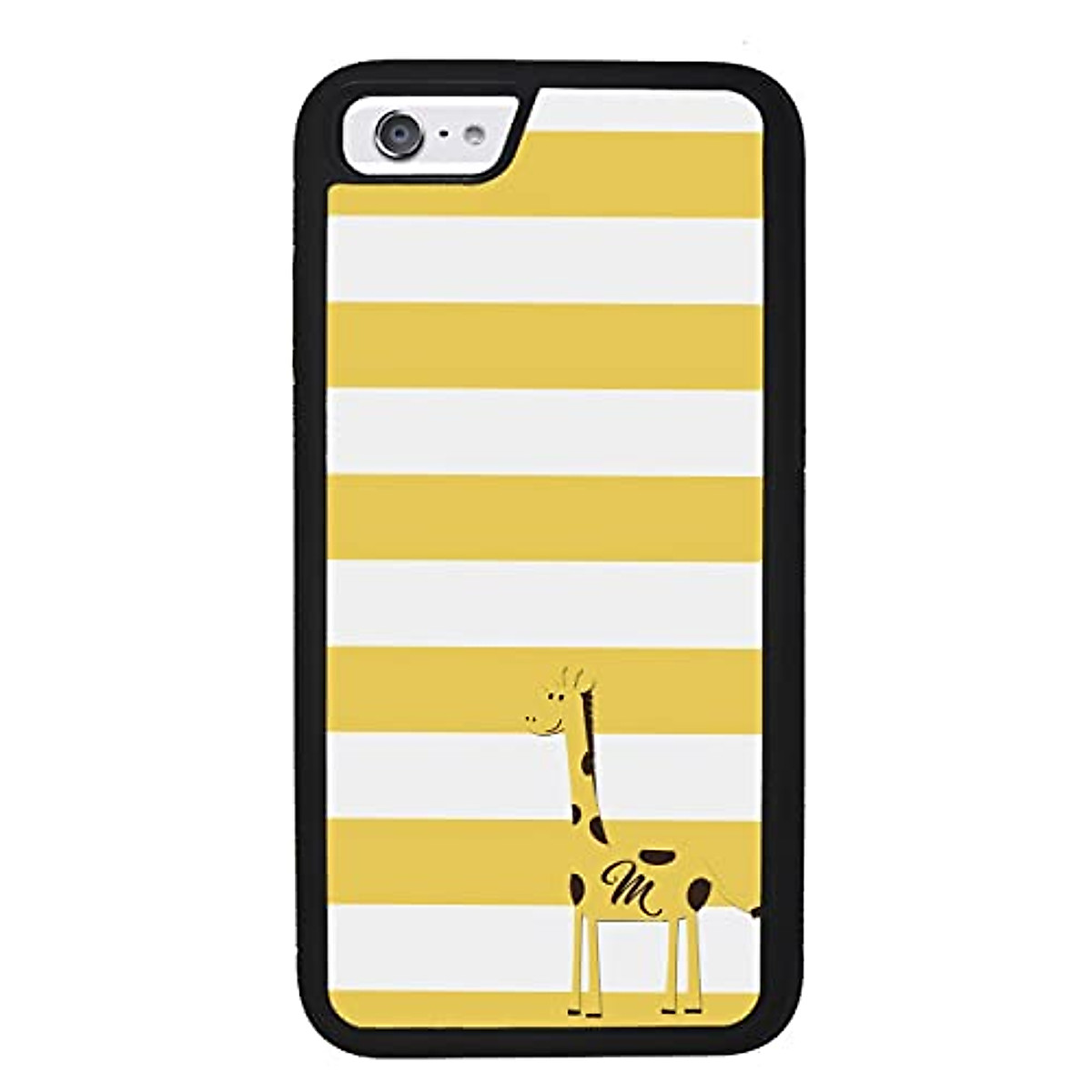 Yellow and White Bars Giraffe Personalized Apple iPhone Black Rubber Phone Case Compatible with iPhone 14 Pro Max, Pro, Max, iPhone 13 Pro Max Mini, 12 Pro Max Mini, 11 Pro Max X XS Max XR 8 7 Plus