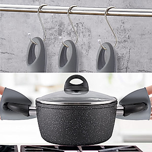 Fashionwu Silicone Cooking Utensil Set, 13 Pcs Nonstick Heat Resistant Silicone Cookware Set with Storage Bucket, Stainless Steel Handle Kitchen Utensil Set, Gray