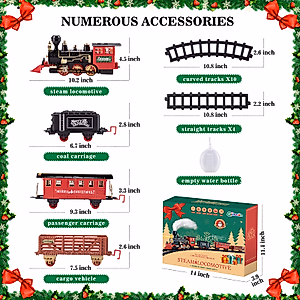 Train Set - Electric Train Toy with Railway Kit, Smoke, Sound, Light, Cargo Cars & Tracks, Toddler Model Train Set for 3 4 5 6 7 8+ Year Old Kids Birthday Gifts