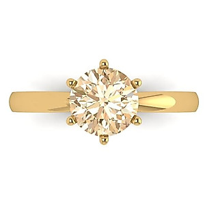 Clara Pucci 1.50 ct Round Cut Solitaire Natural Brown Morganite Engagement Bridal Promise Anniversary Ring in 18K yellow Gold Size 3.5