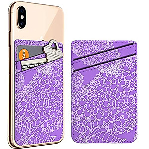 Diascia Pack of 2 - Cellphone Stick on Leather Cardholder ( Amazing Branches Lilac Flowers Violet Pattern Pattern ) ID Credit Card Pouch Wallet Pocket Sleeve