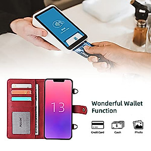 QIXIU for iPhone 13 Wallet Case, Multi-Function iPhone 13 Case, Detachable 3 in 1 Magnetic iPhone 13 Case Wallet, Flip Strap Zipper Card Holder Phone Case with Shoulder Straps for iPhone 13(Red)