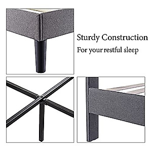 Allewie Upholstered Queen Size Platform Bed Frame with Adjustable and Curved Corner Design Headboard, Easy Assembly, No Box Spring Required, Light Grey