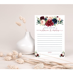 Your Main Event Prints Navy Burgundy Advice and Wishes Cards for Bridal Showers, Weddings, and the Bride and Groom - Pack of 50, 5"x7" Cards