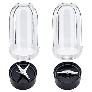 Beaquicy 2 Pack 16oz Cup with Cross Blade and Flat Blade Combo - Replacement for Mag-ic Bullet Blender Juicer 250W MB1001
