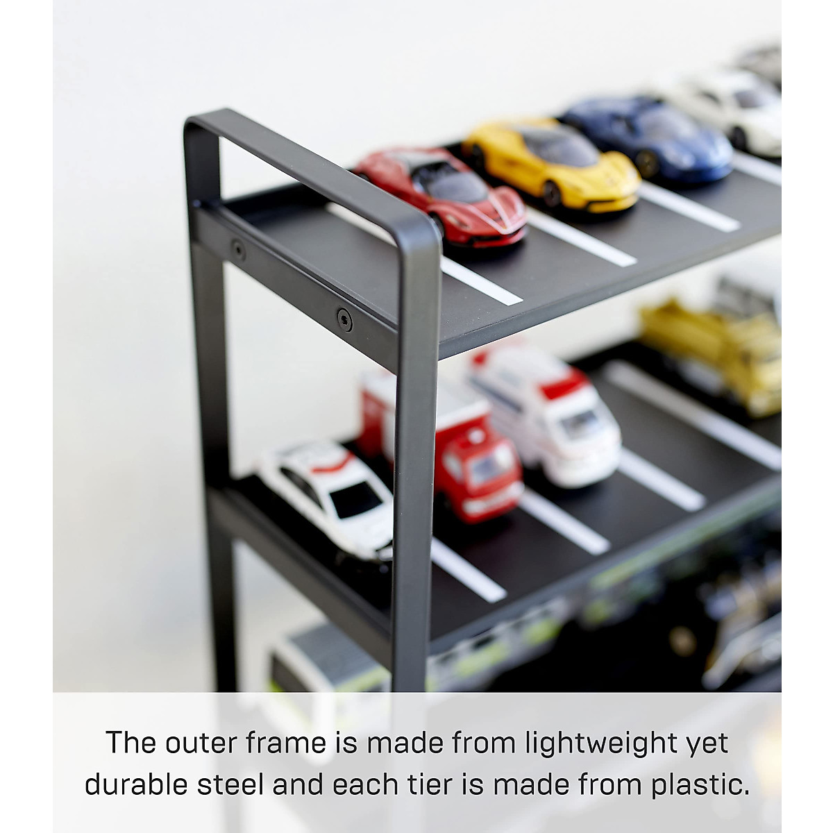 YAMAZAKI Parking Garage Home Train Hotwheels Model Car Display | Kids Steel | Toy Storage, One Size, Black