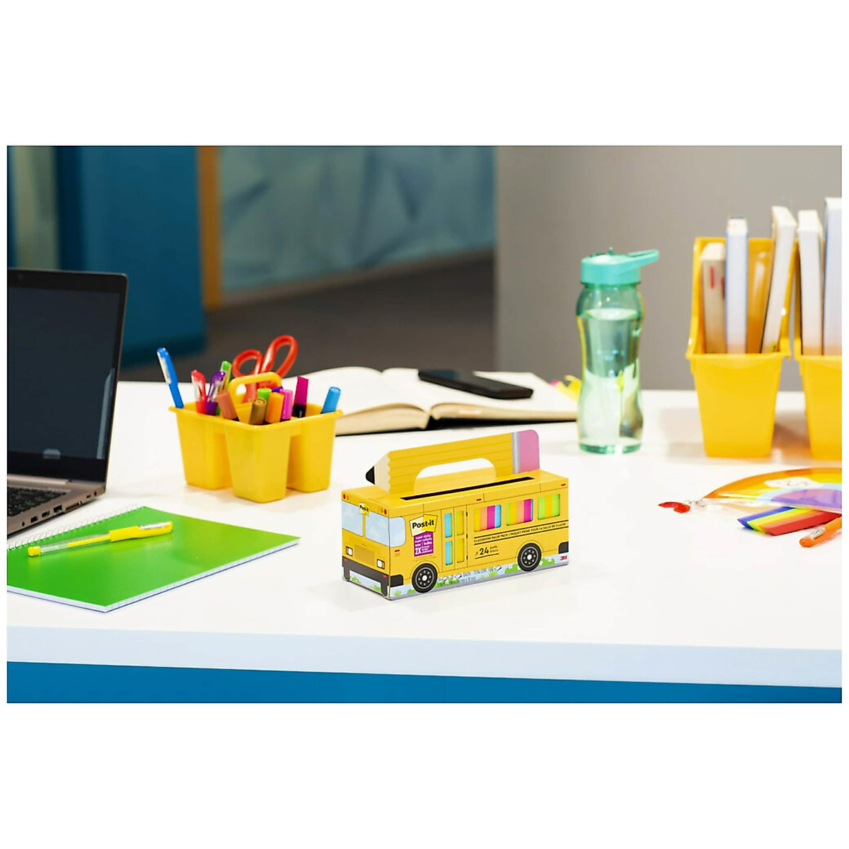 Post-it Super Sticky Notes Value Pack, 24 Pads, Convenient School Bus Carry and Storage Case, 2X The Sticking Power, 3x3 in, Bright Colors (Orange, Pink, Blue, Green, Yellow), Recyclable (654-24SSBUS)