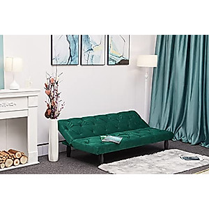 ERYE Green 3-in-1 Upholstered Futon Loveseat Convertible Sleeper Bed,2-Seaters Sofa & Couch Soft Cushions Love Seat Daybed for Small Space Living Room Napping Velvet Armless NO Pillows
