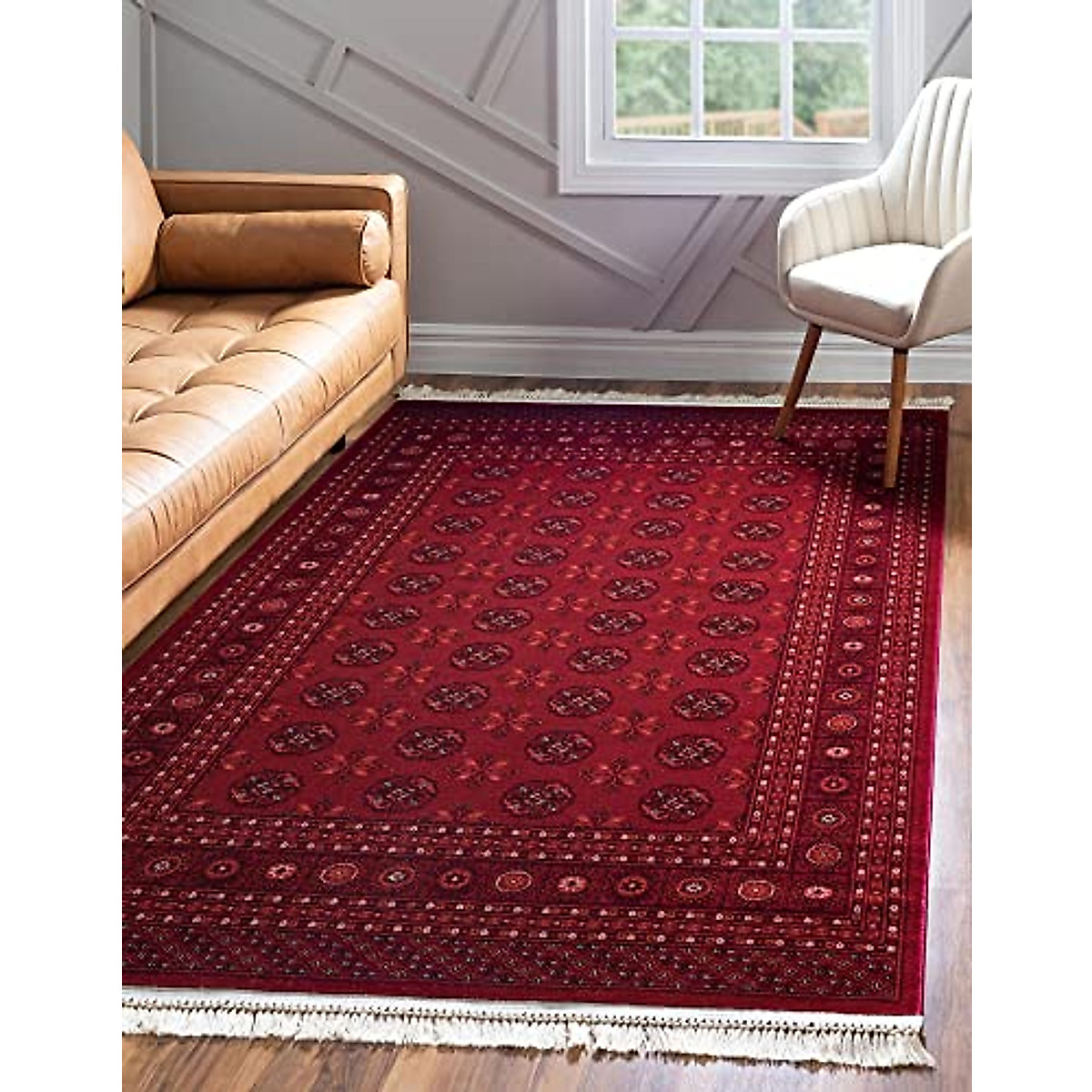 Rugs.com Bokhara Collection Rug – 6' x 9' Red Low Rug Perfect for Bedrooms, Dining Rooms, Living Rooms