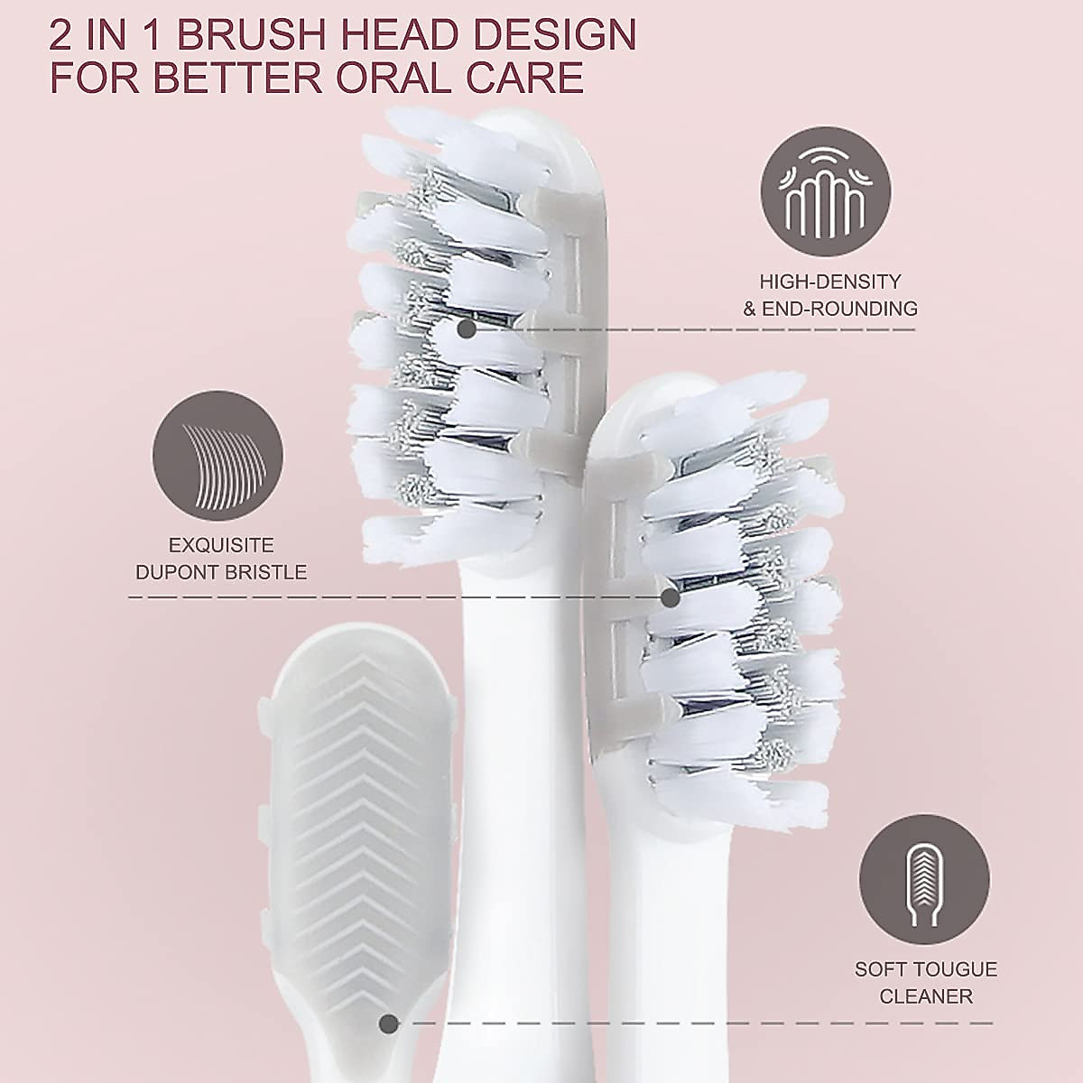 XFU Electric Toothbrush Kit for Adult, Battery Powered Traveling Toothbrush with Cover - 2 Modes with Smart Timer - 2 Soft Dupont Brush Heads and Waterproof IPX7 (Rose Gold)