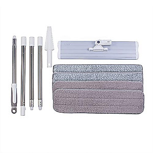 TAINER Microfiber Commercial Wet Mop Flat Floor Dust 17" 18" Inch for Hardwood Laminate Tile Cleaning, Stainless Handle and Alloy Mop Head - 4 Reusable Mop Pads + 1 Dirt Removal Scrubber (PT12-WHITE)