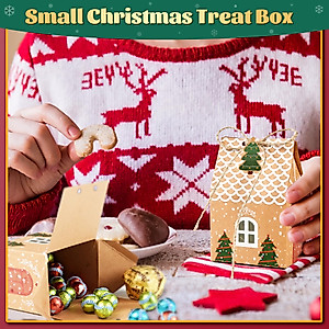 ZMLM Small Christmas Treat Boxes 20Pcs Christmas Gingerbread Boxes with 24 Ornaments Tags, Mini Christmas Gift Boxes Candy Cookie Boxes Kraft Wrapping Paper Gift Wrap Bags for Xmas Party Favors Gifts