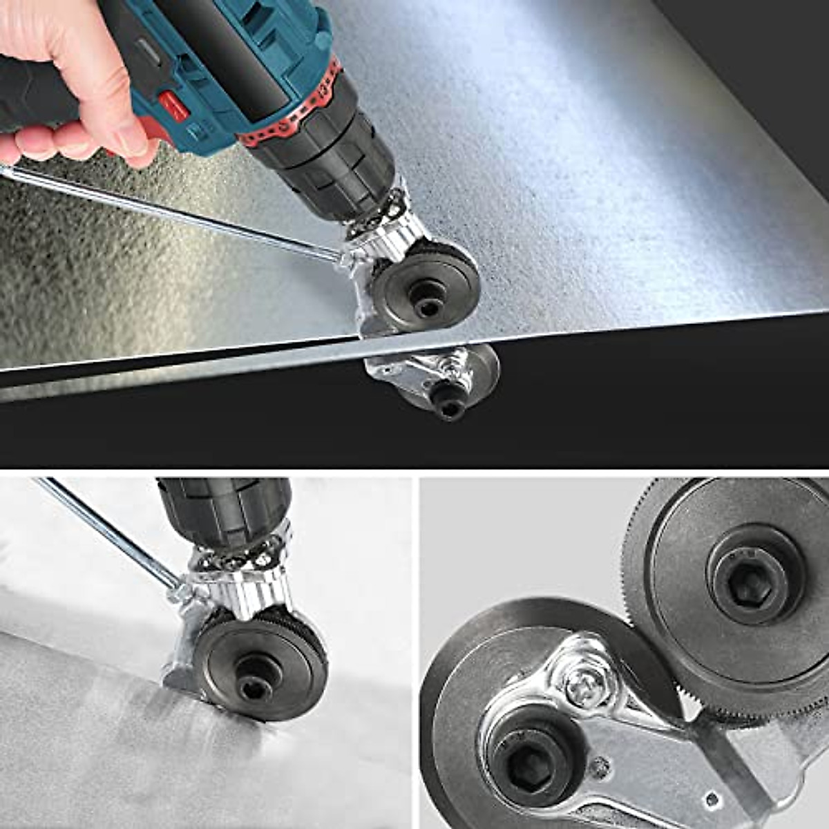 Electric Drill Plate Cutter, New Electric Drill Shears Metal Plate Cutter, Safe and Durable Drill Attachment for Metal Cutting for Cutting Metal Plates Hard Materials(Electric Drill Not Included)