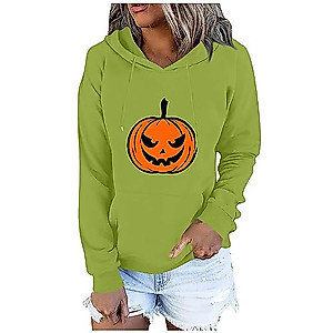 qpwoieow Womens Halloween Hoodies Pumpkin Ghost Graphic Pullover Tops Drawstring Hooded Sweatshirts Casual Loose Shirts with Pocket Oversized Halloween Hoodies for Teen Girls green Large