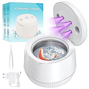 Ultrasonic UV Retainer Cleaner Machine - 45kHz Ultrasonic Cleaner for Dentures, Aligner, Mouth Guard, Whitening Trays, Toothbrush Head, 5/10 Minute Ultrasonic/Pulse Cleaning for Jewelry, Diamonds