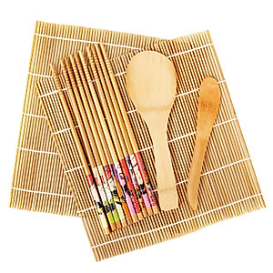 Fu Store Sushi Making Kit Set 9 PCS-Sushi Rolling Mats Rice Paddle Rice Spreader Sushi Roller Bamboo Beginner Sushi Maker
